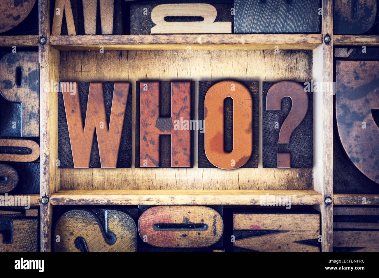 The word "Who" written in vintage wooden letterpress type Stock Photo ...
