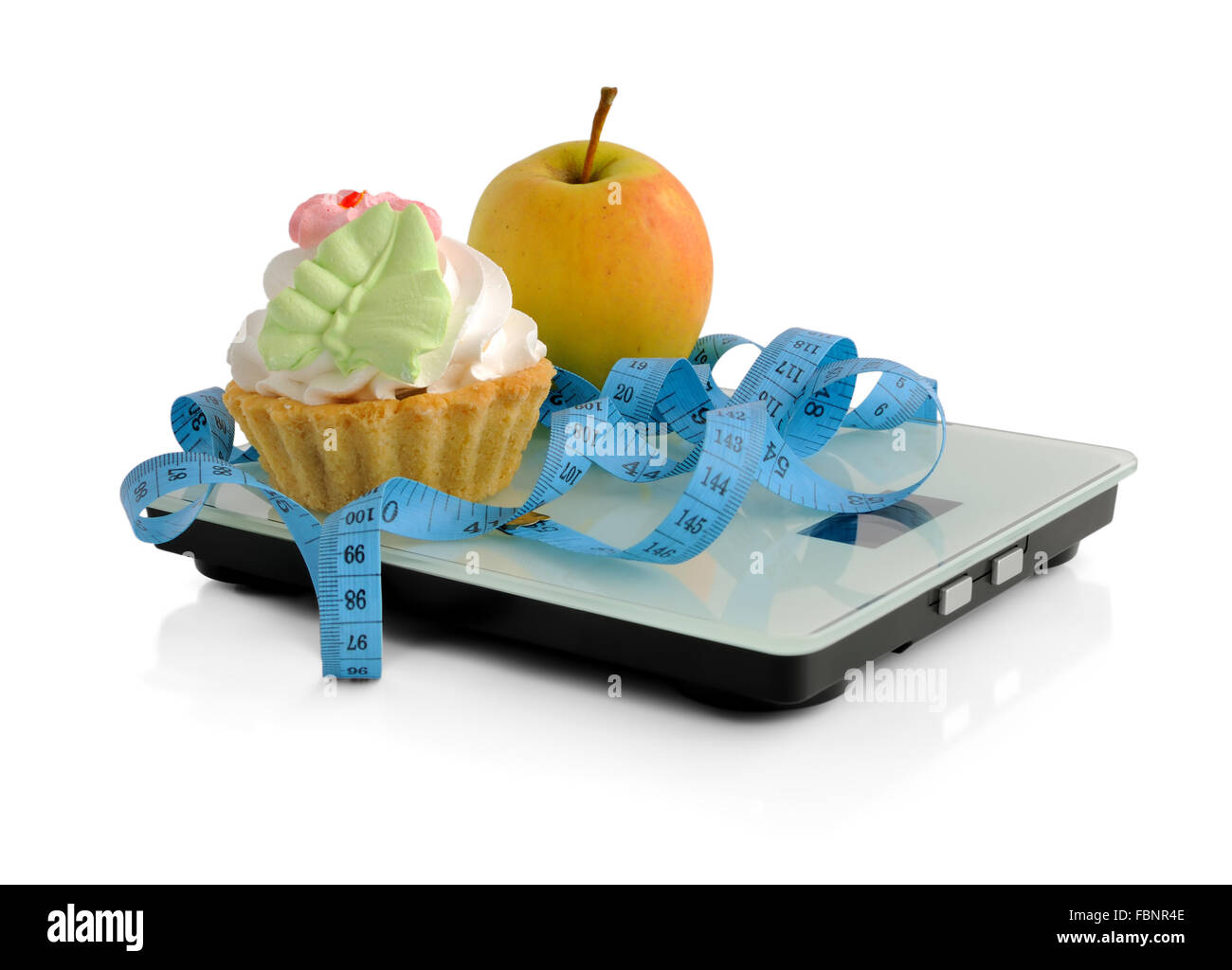 The dilemma of cake or an apple wrapped in the centimeter scale on ...