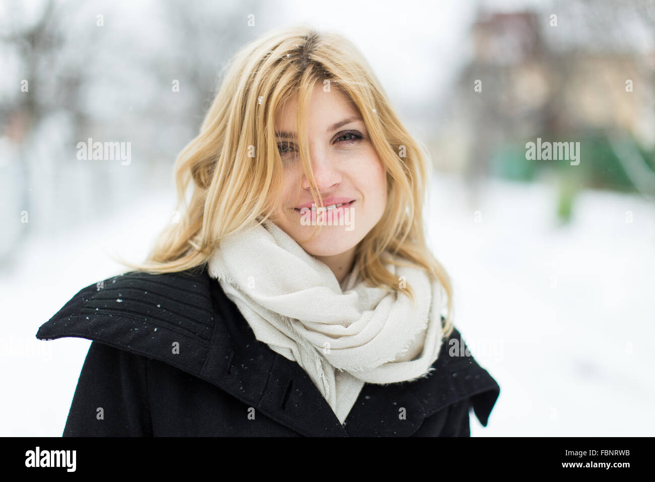 woman enjoying outdoors while snowing Stock Photo - Alamy