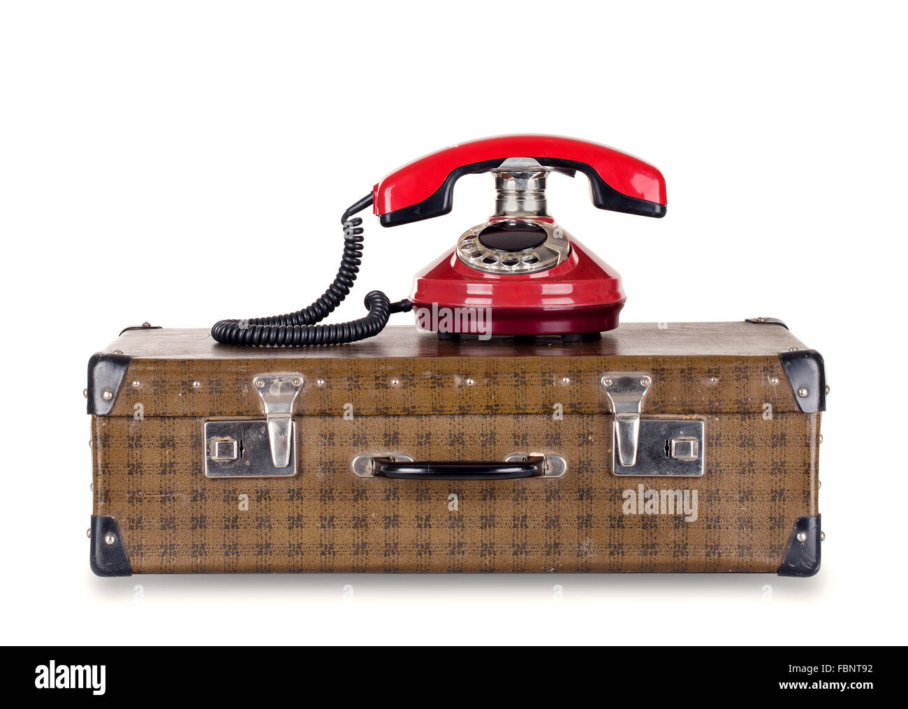 Red old phone and suitcase Stock Photo - Alamy