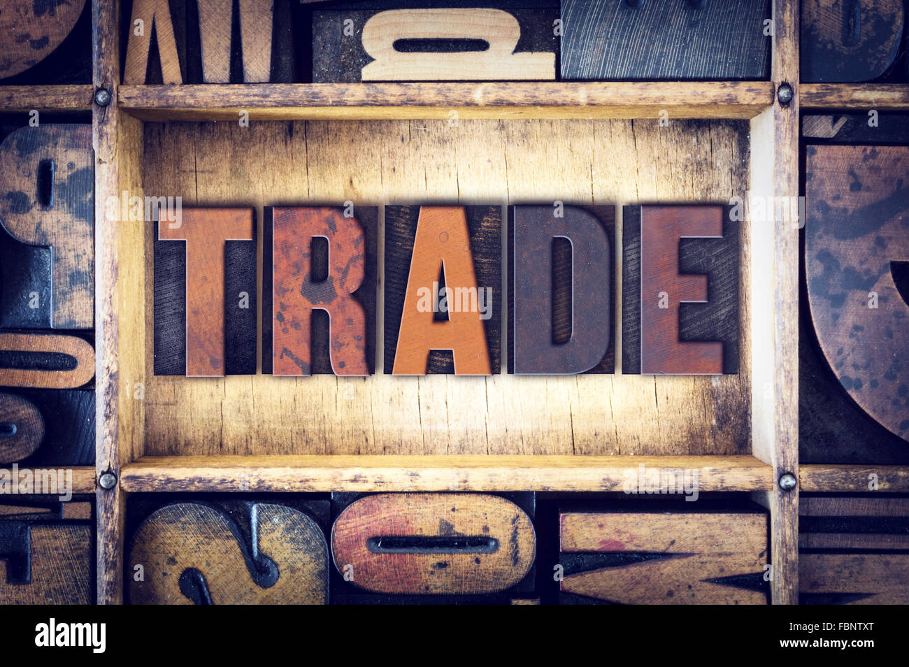 The word "Trade" written in vintage wooden letterpress type Stock Photo ...
