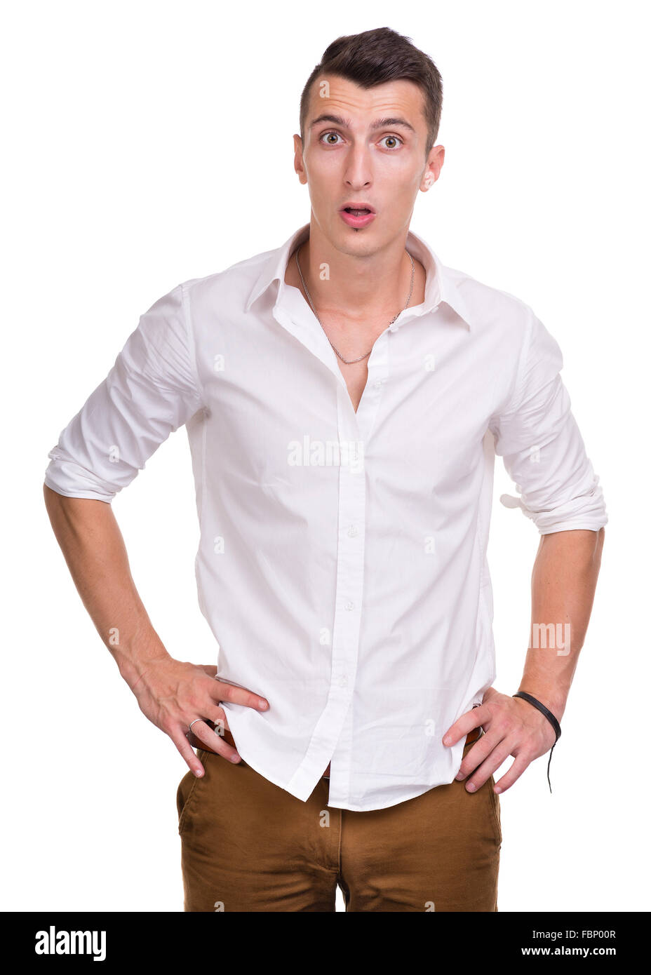 Portrait of surprised young man isolated on white Stock Photo - Alamy