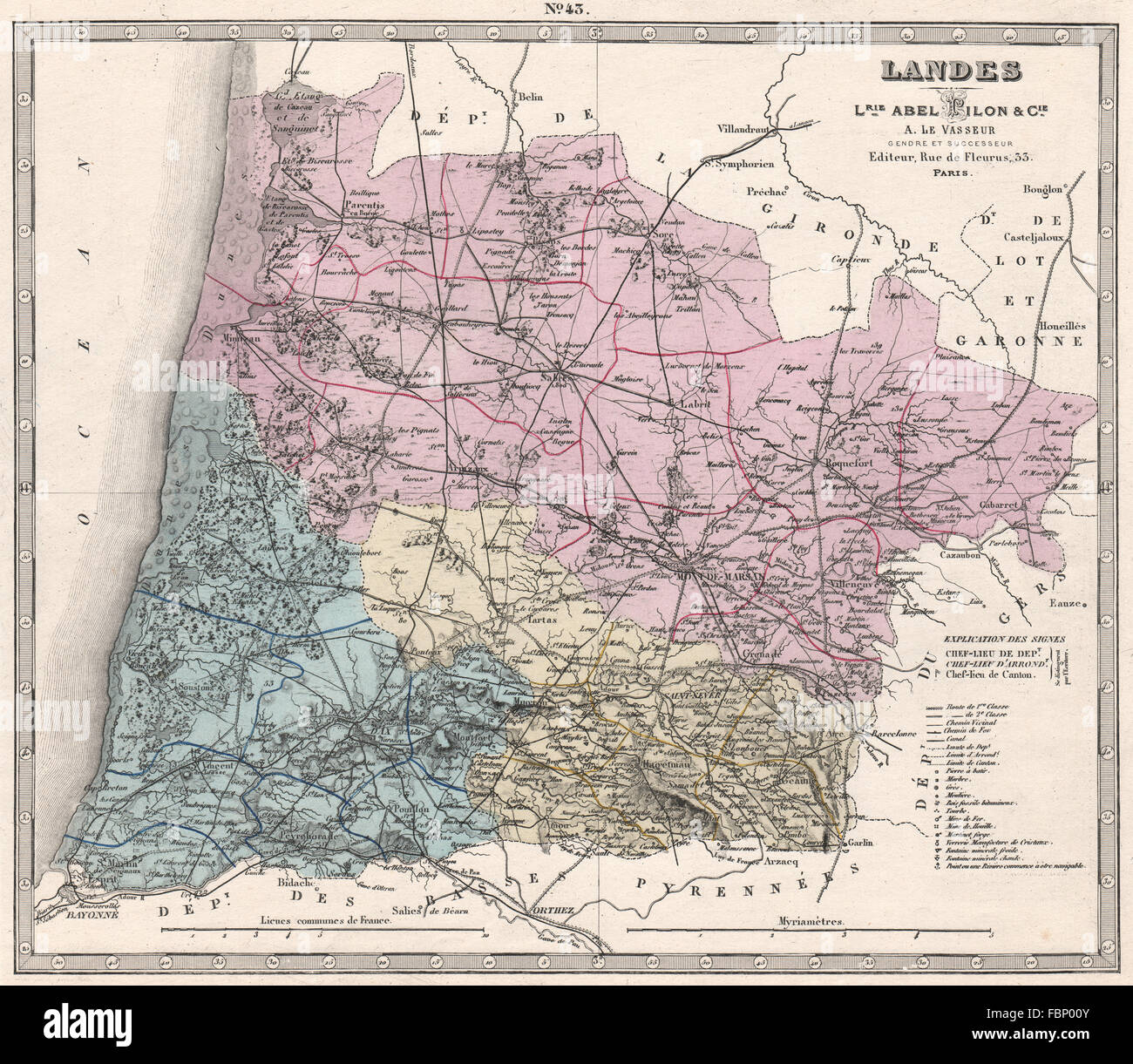 LANDES department showing resources & minerals. LE VASSEUR, 1876 ...