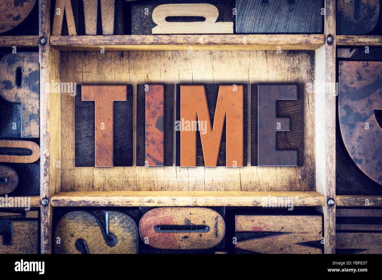 The word "Time" written in vintage wooden letterpress type Stock Photo ...