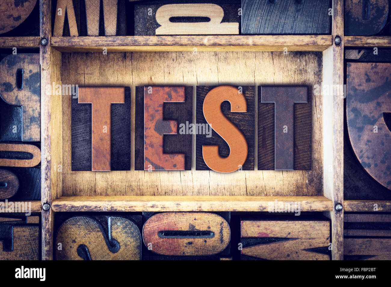 The word "Test" written in vintage wooden letterpress type Stock Photo ...
