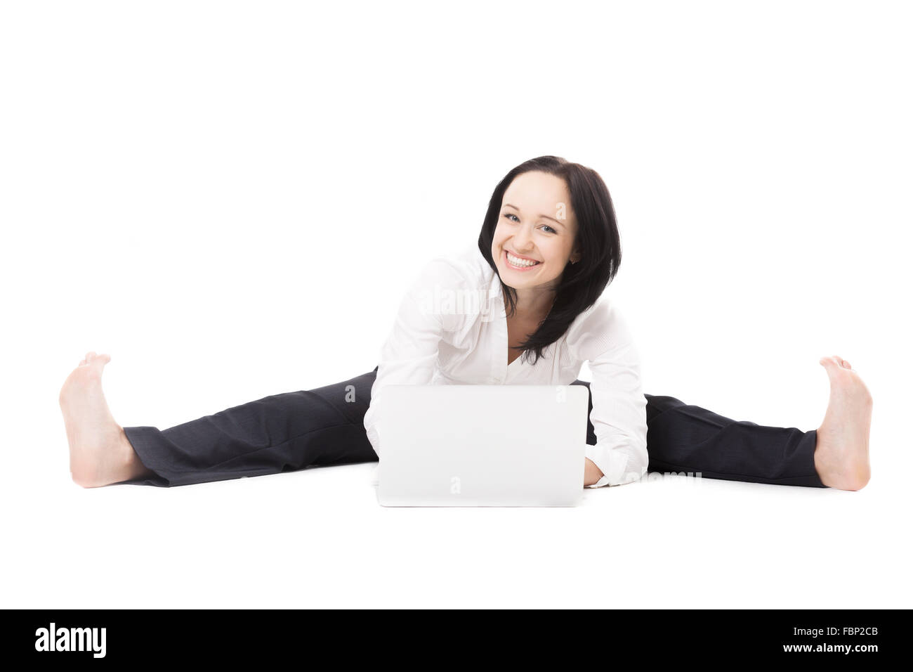 Happy, healthy work and study. Smiling young female office employee in ...