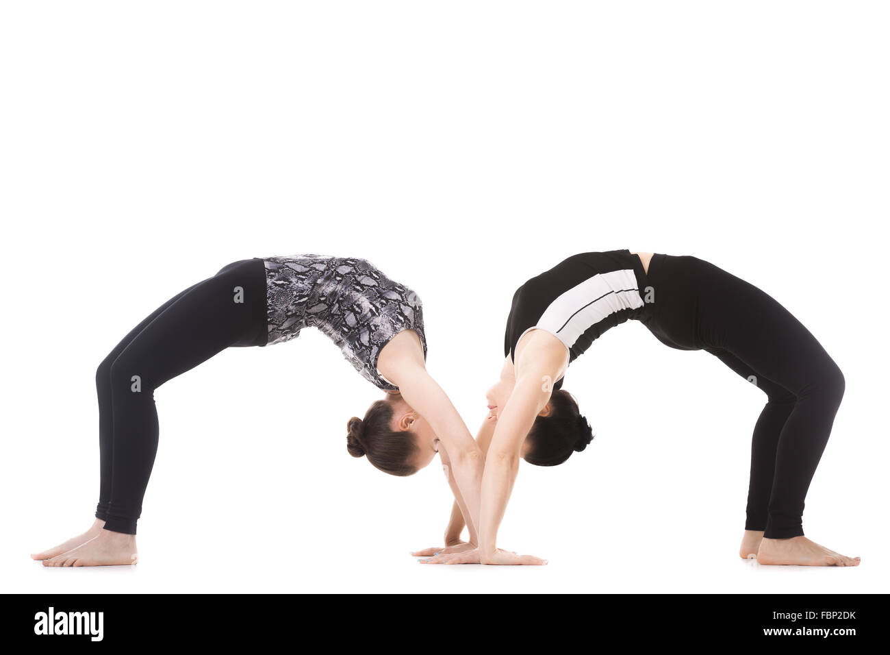 Sporty yogi female partners doing asana in pair, fitness training, yoga ...