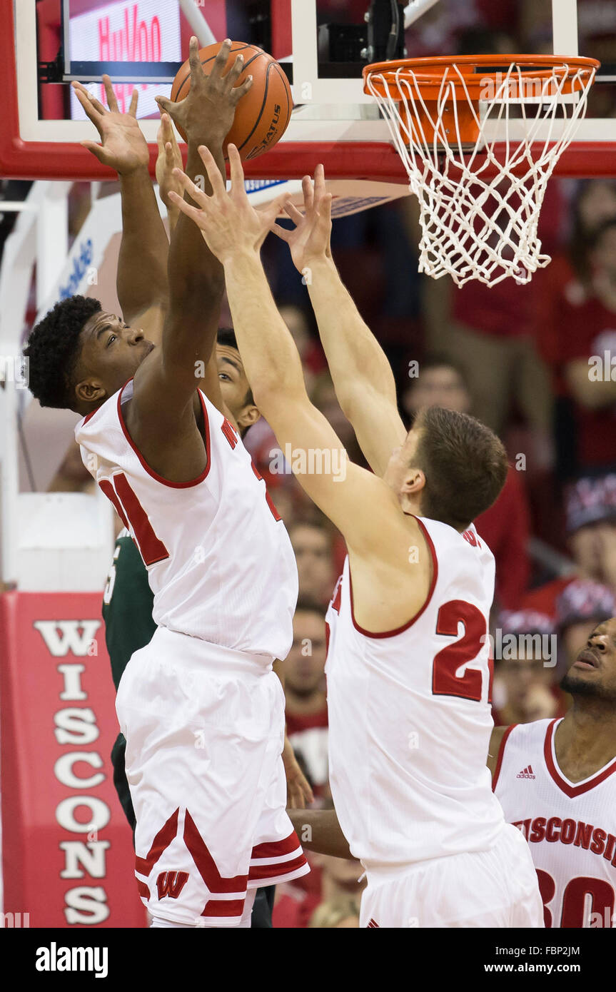 Madison, WI, USA. 17th Jan, 2016. Wisconsin Badgers forward Khalil ...