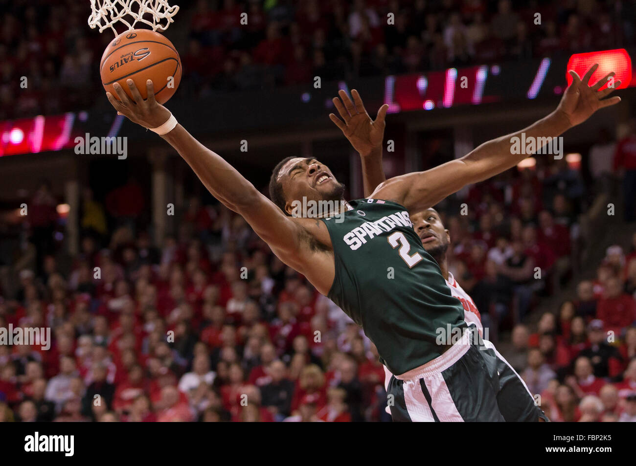 Madison, WI, USA. 17th Jan, 2016. Michigan State Spartans forward Javon ...