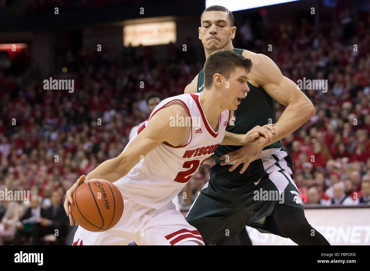 Madison, WI, USA. 17th Jan, 2016. Wisconsin Badgers forward Ethan Happ ...