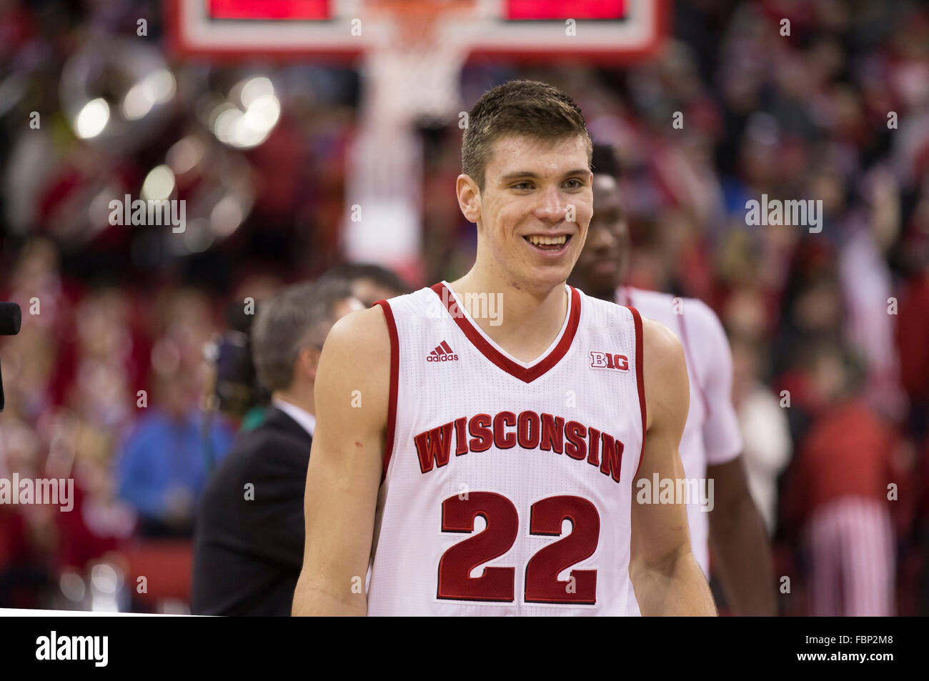 Madison, WI, USA. 17th Jan, 2016. Wisconsin Badgers forward Ethan Happ ...
