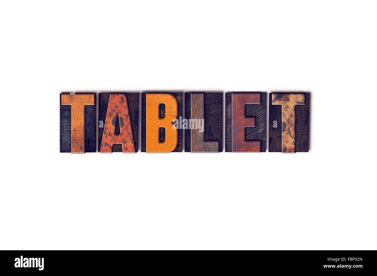 The word "Tablet" written in isolated vintage wooden letterpress type ...