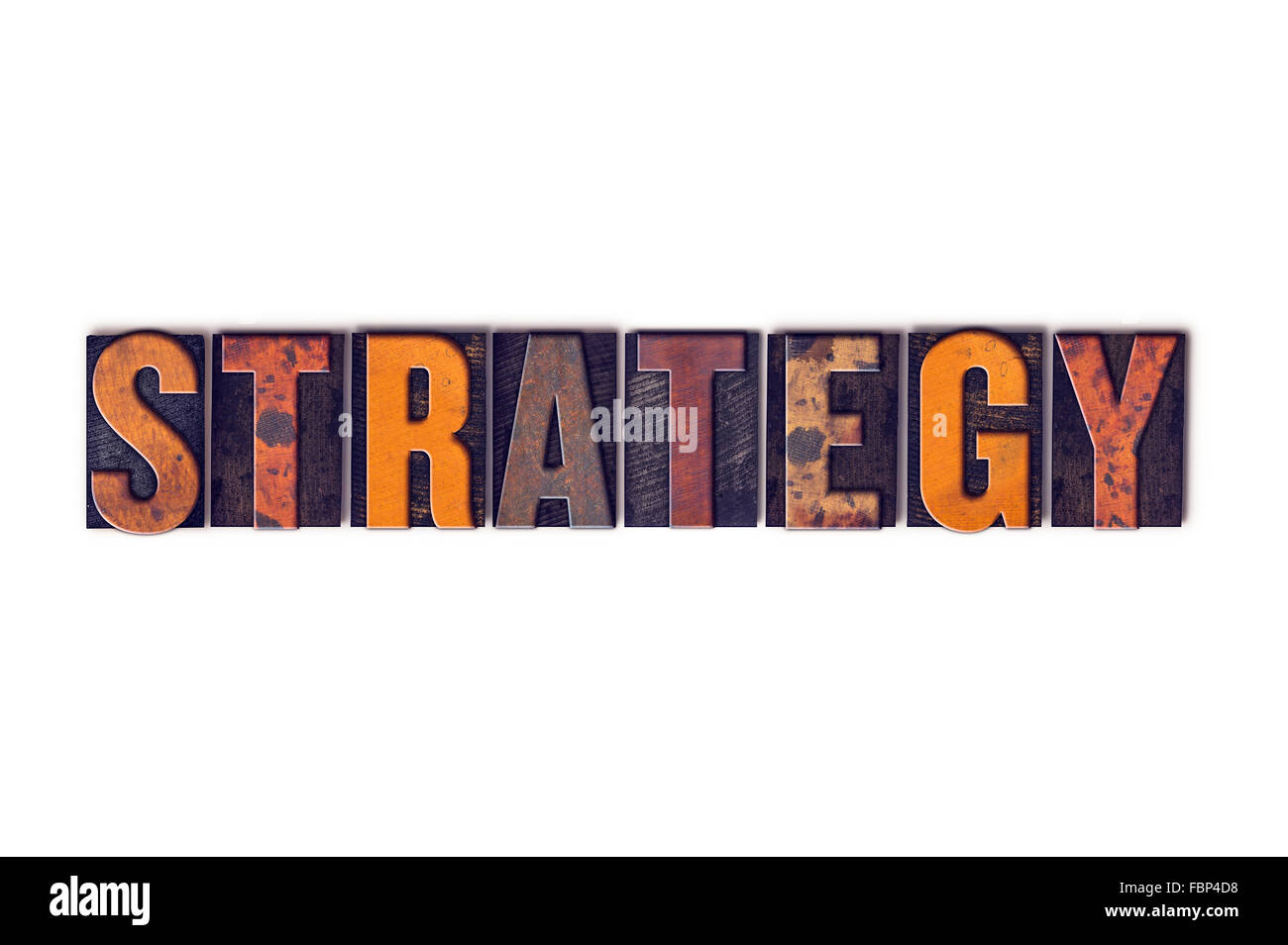 The word "Strategy" written in isolated vintage wooden letterpress type ...