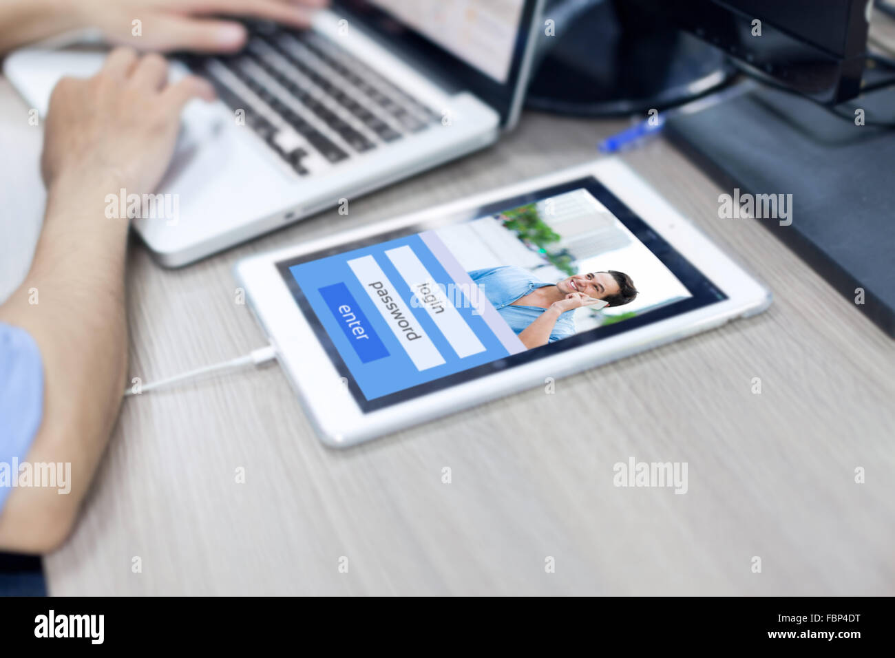 Tablet Computer Mobile Application Developer Working Laptop Stock Photo ...