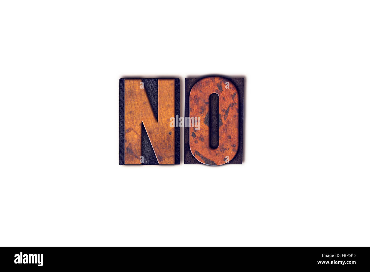 The word "No" written in isolated vintage wooden letterpress type on a ...