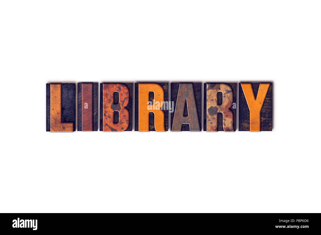 The word "Library" written in isolated vintage wooden letterpress type ...
