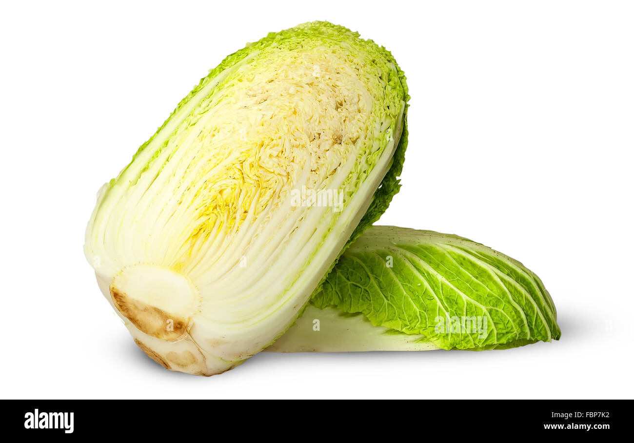 Two half Chinese cabbage on each other isolated on white background ...