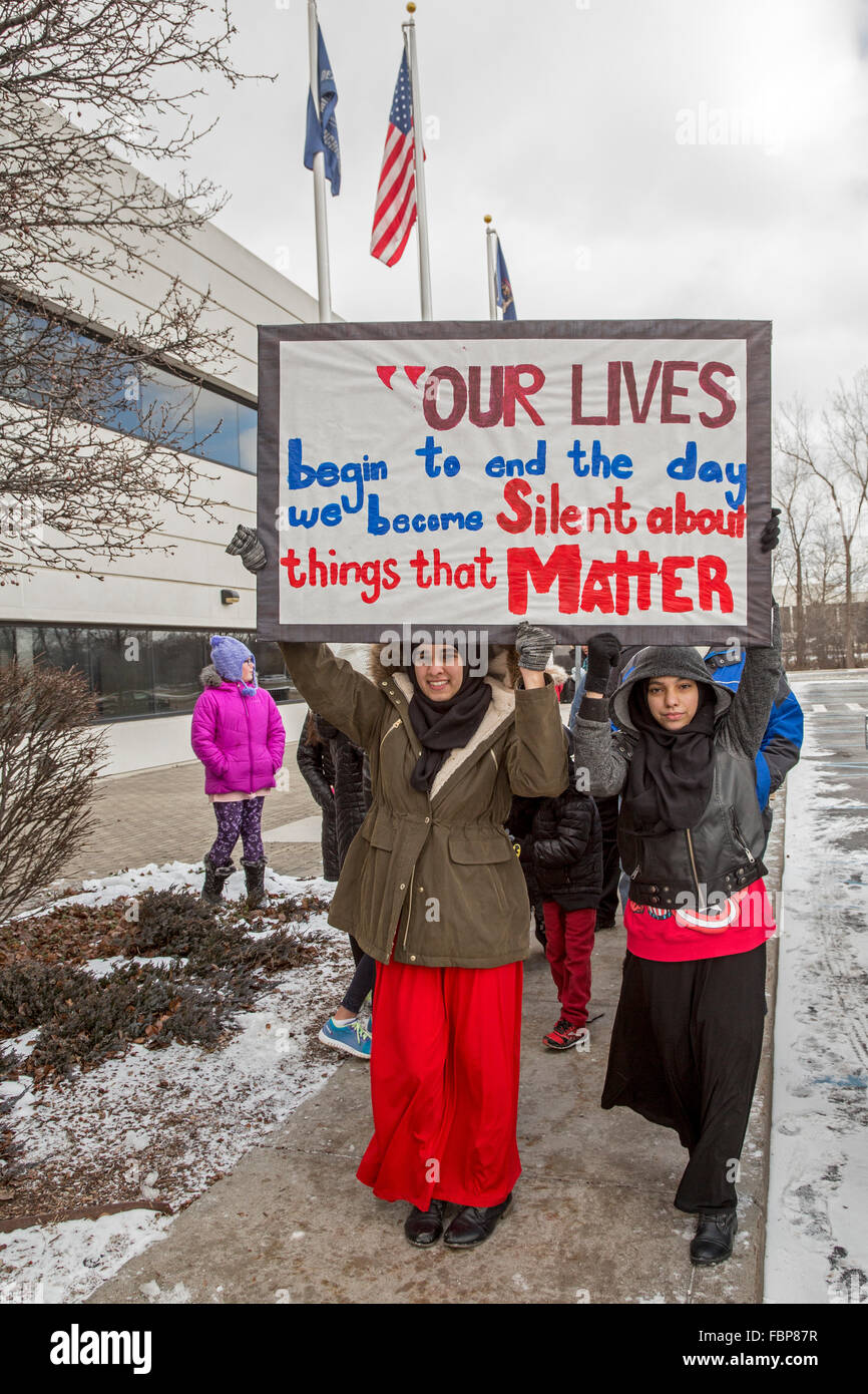 Dearborn, Michigan, USA. 18th January, 2016. Led by local high school ...