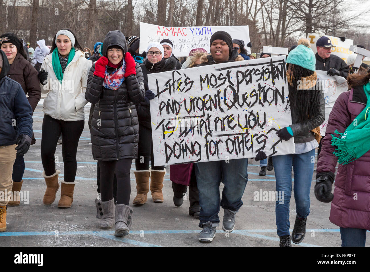 Dearborn, Michigan, USA. 18th January, 2016. Led by local high school ...