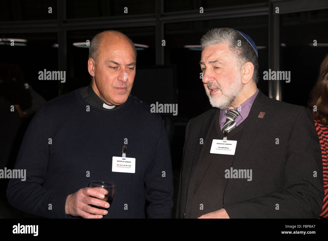 London,UK,18th January 2016,Rev Jess Van Der Valk and Gerald Rose chat ...