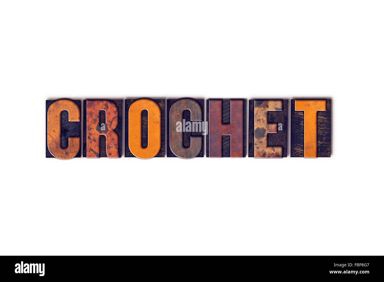 The word "Crochet" written in isolated vintage wooden letterpress type ...