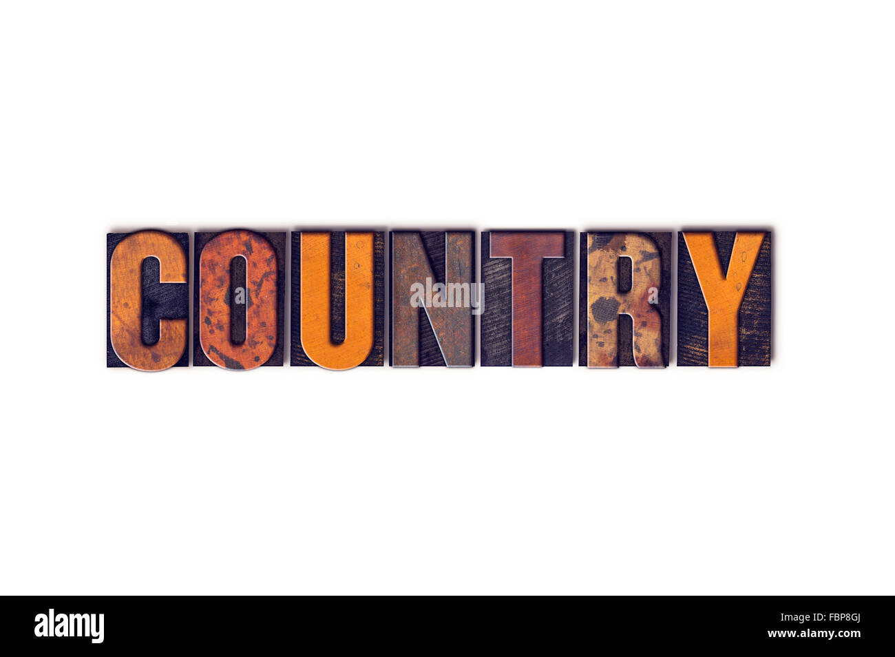 The word "Country" written in isolated vintage wooden letterpress type ...