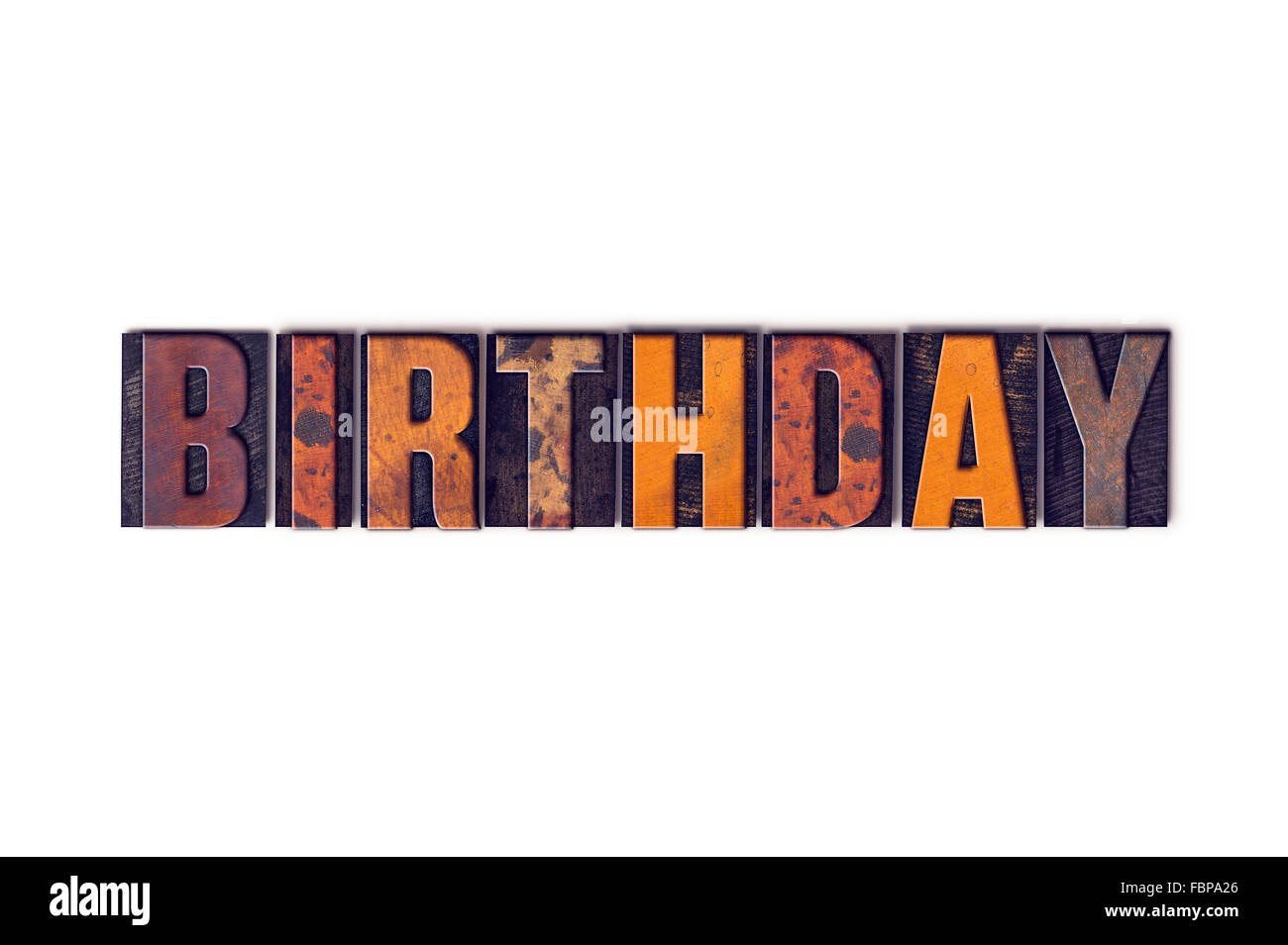 The word "Birthday" written in isolated vintage wooden letterpress type ...