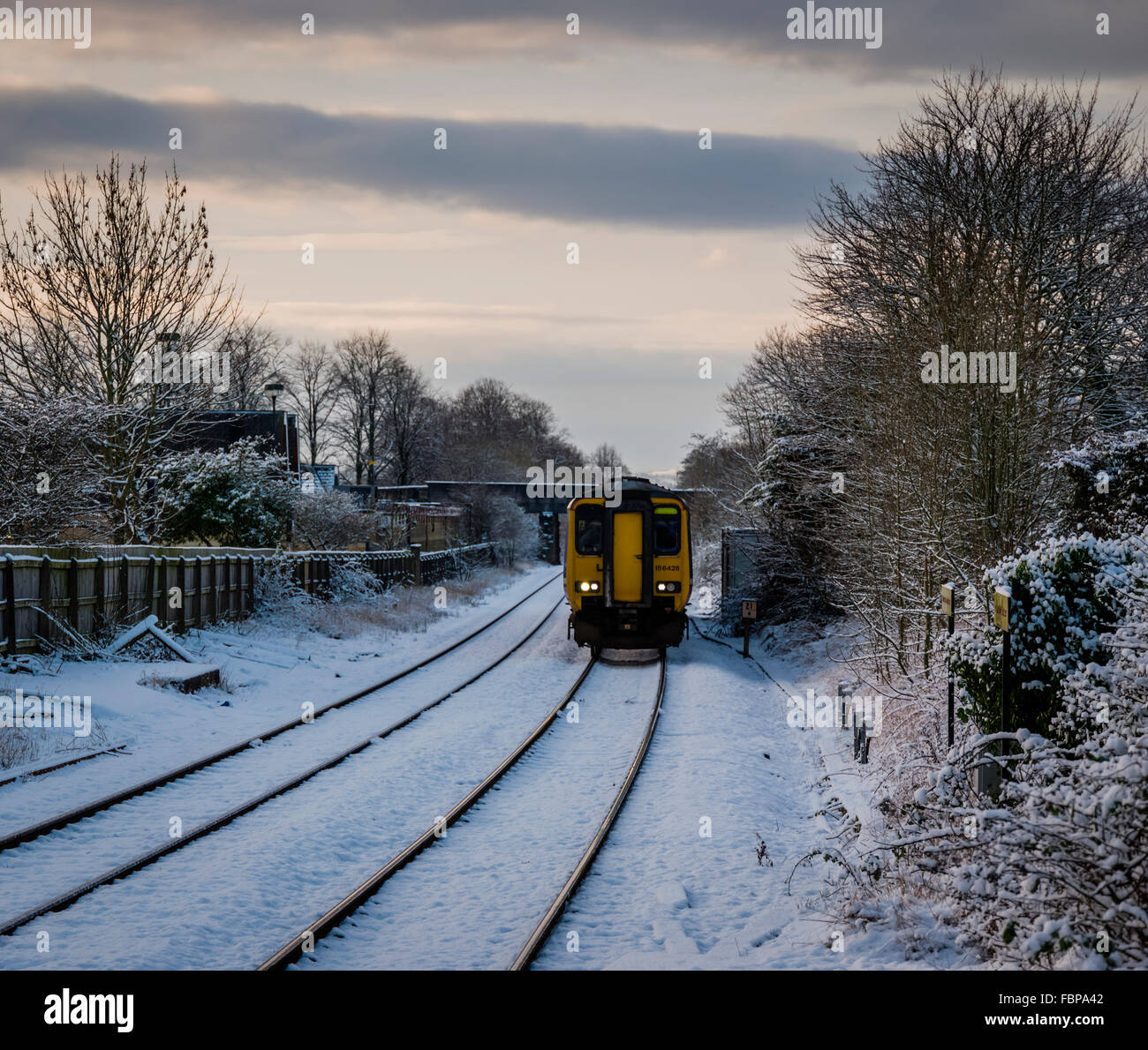 Train to Hellifield arriving at Clitheroe station, Lancashire, UK Stock ...