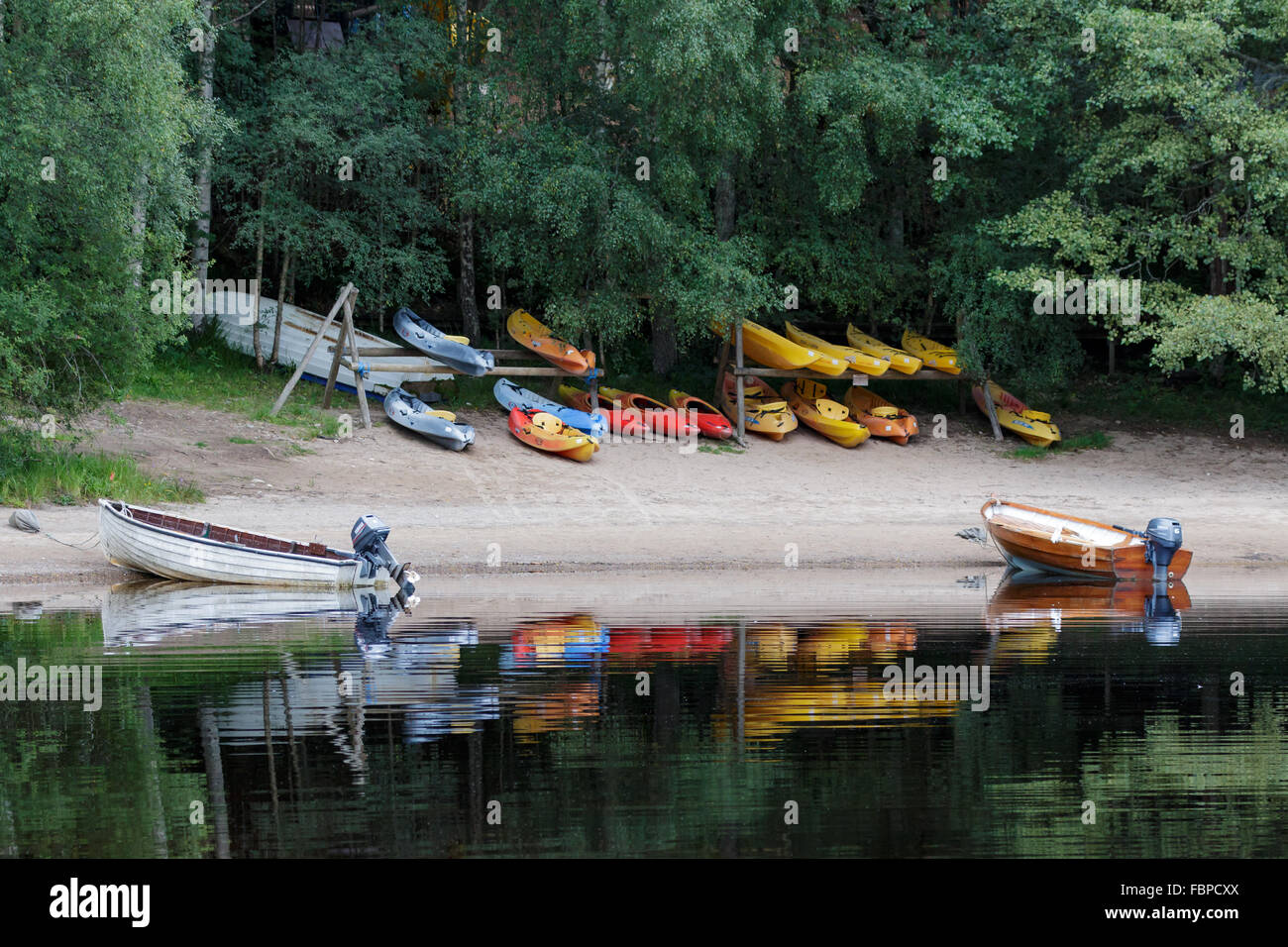 Rowing Boats Moored on Loch Insh Stock Photo - Alamy