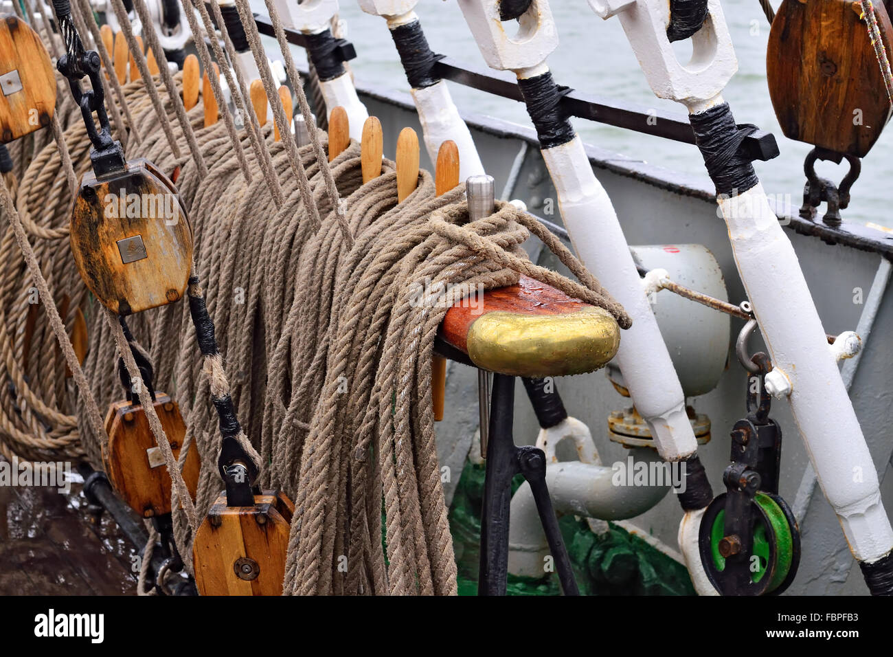 The rigging of a sailing ship closeup Stock Photo - Alamy
