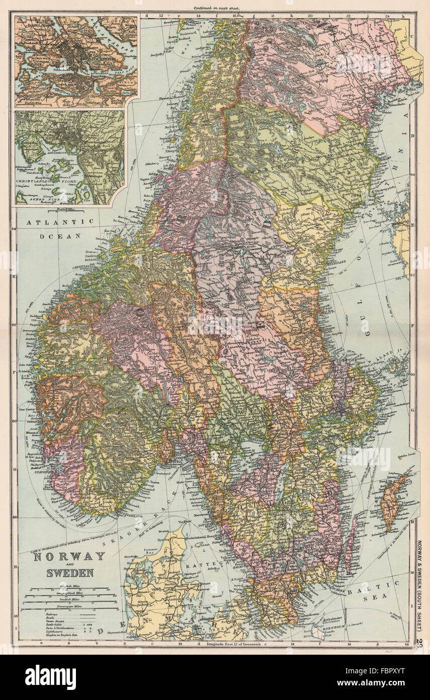 SCANDINAVIA Norway Sweden. Railways. Stockholm Christiania/Oslo.BACON ...