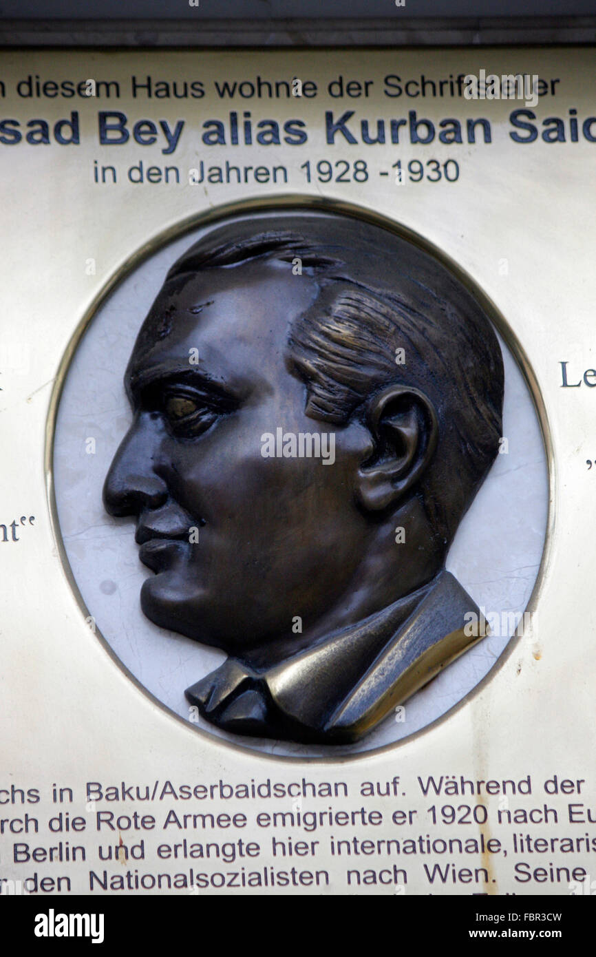 Gedenktafel, die an den Schriftsteller Essad Bey alias Kurban Said ...