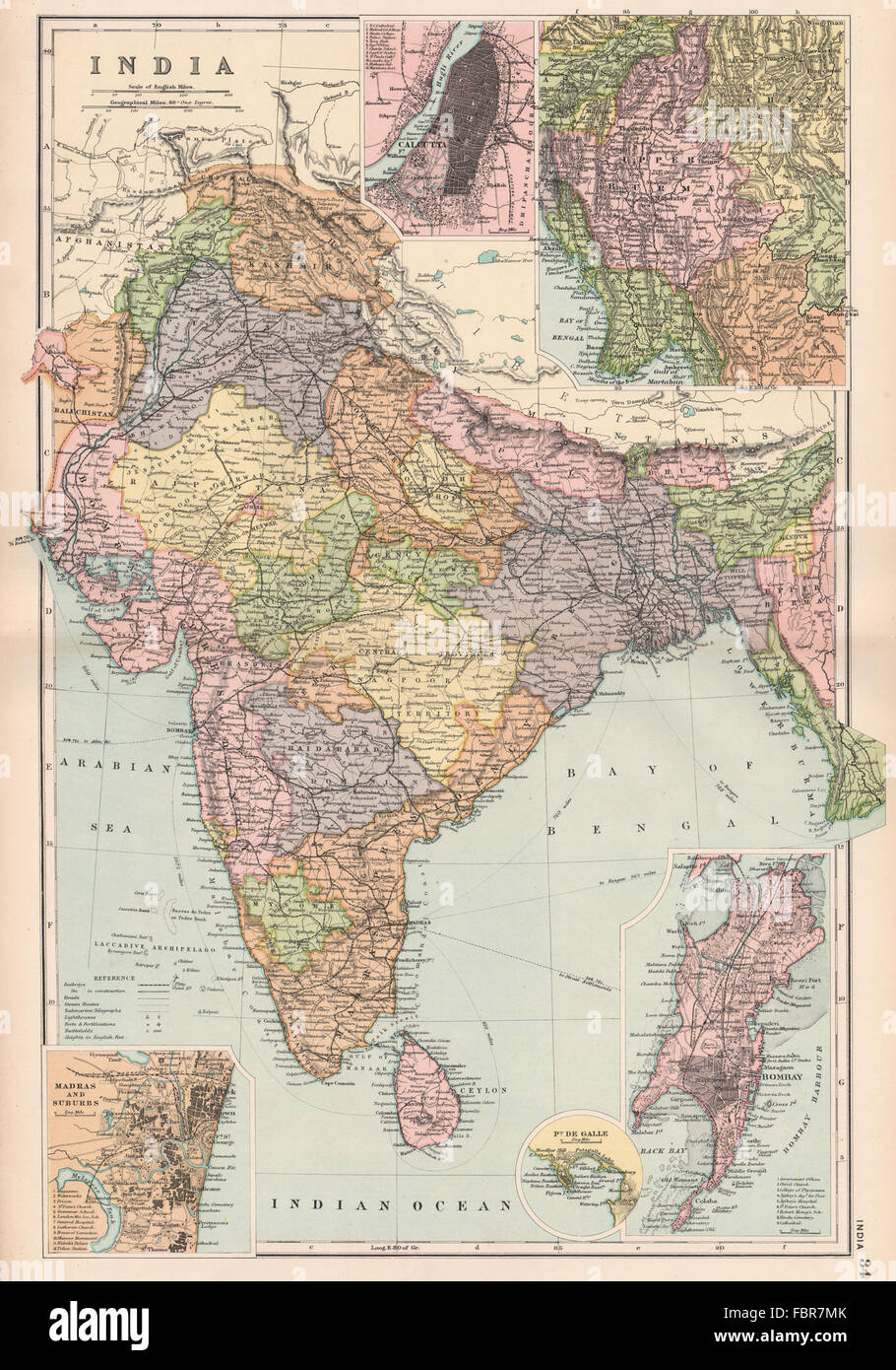 BRITISH INDIA Calcutta Burma Madras Bombay Battles/dates Railways.BACON ...