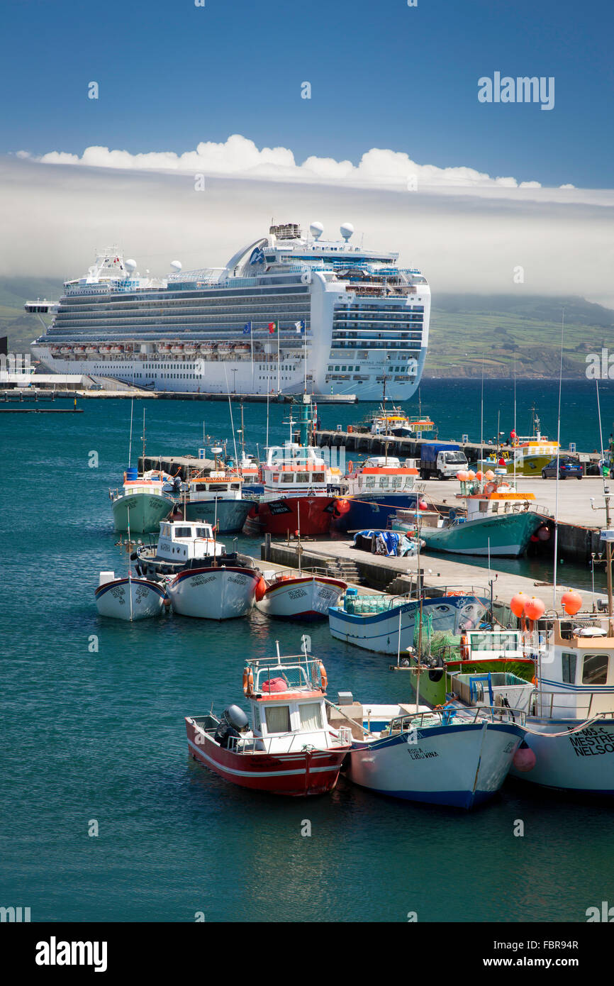 Fishing boats with Princess Cruise ship beyond, Sao Miguel Island ...