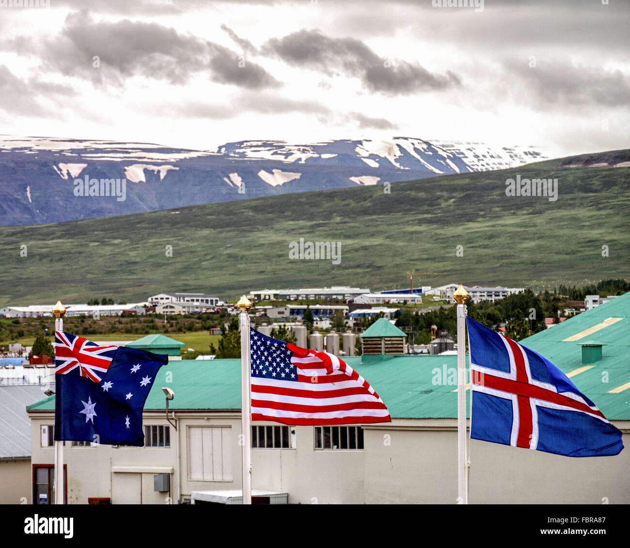 Akureyri, North Eastern Iceland, Iceland. 1st Aug, 2015. The flags of ...