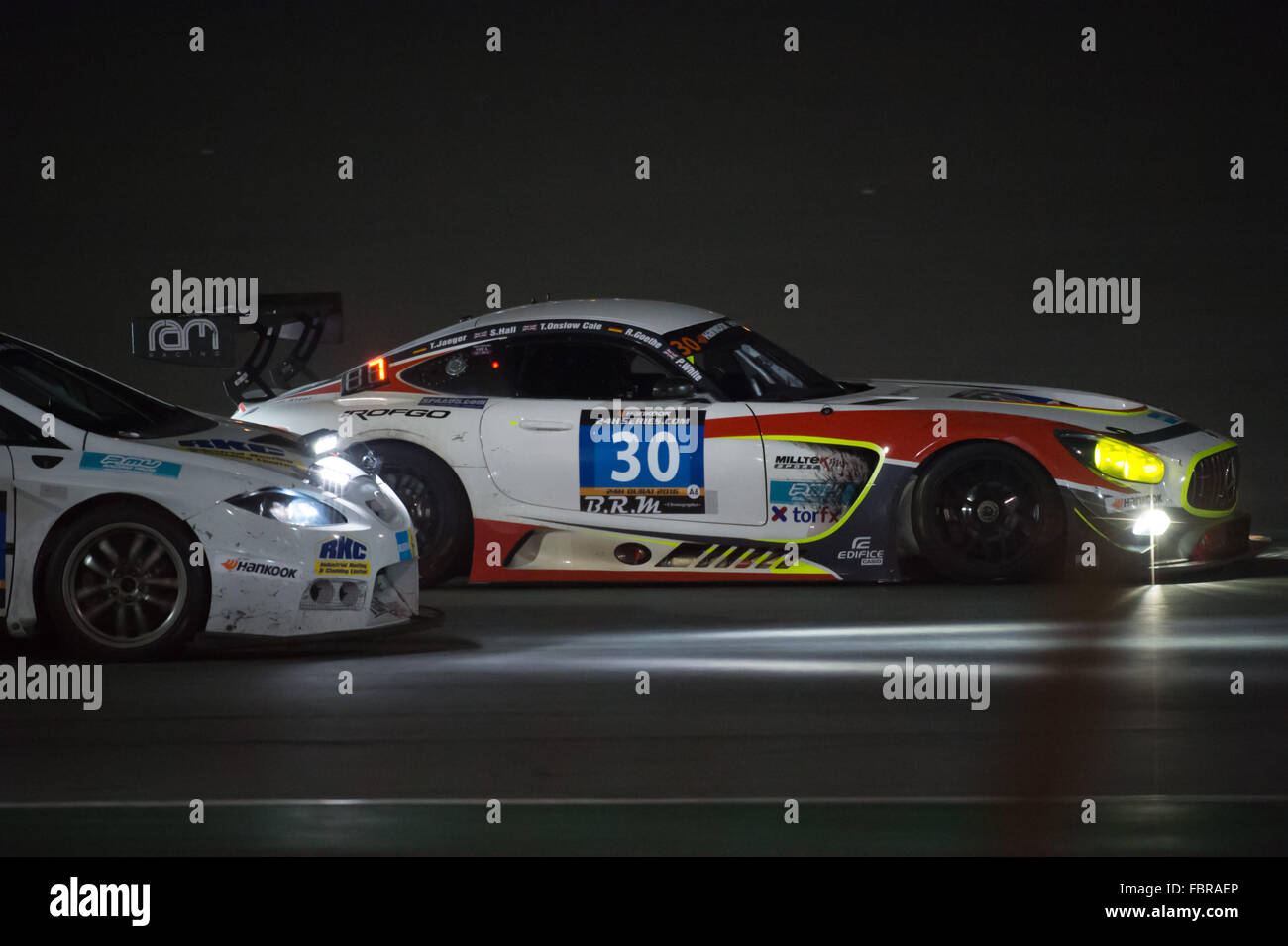 The Mercedes SLS AMG GT3 Ram Racing on the track during the night ...