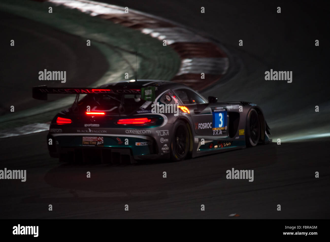 Black Falcon Mercedes SLS GT3 on the track during the night section of ...