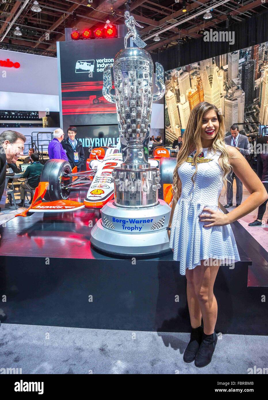 Detroit, MI, USA. 11th Jan, 2016. A model poses near the Borg-Warner ...