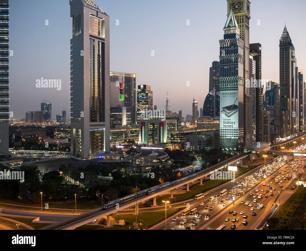 Aerial view of Emirates Towers and Dubai Financial Center, Dubai United ...