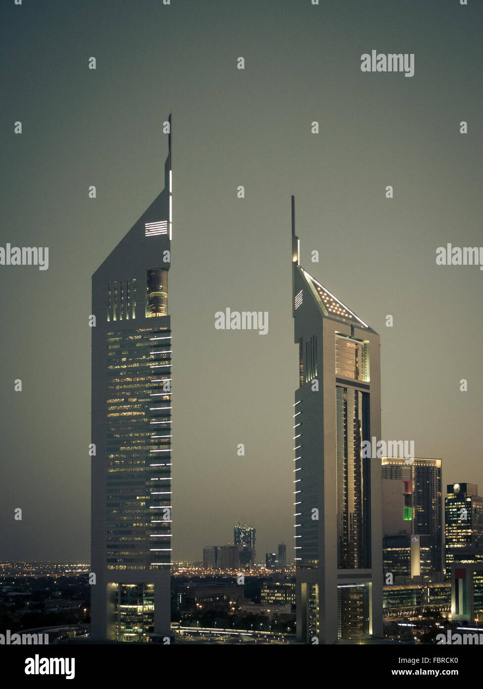 Aerial view of Emirates Towers and Dubai Financial Center, Dubai United ...