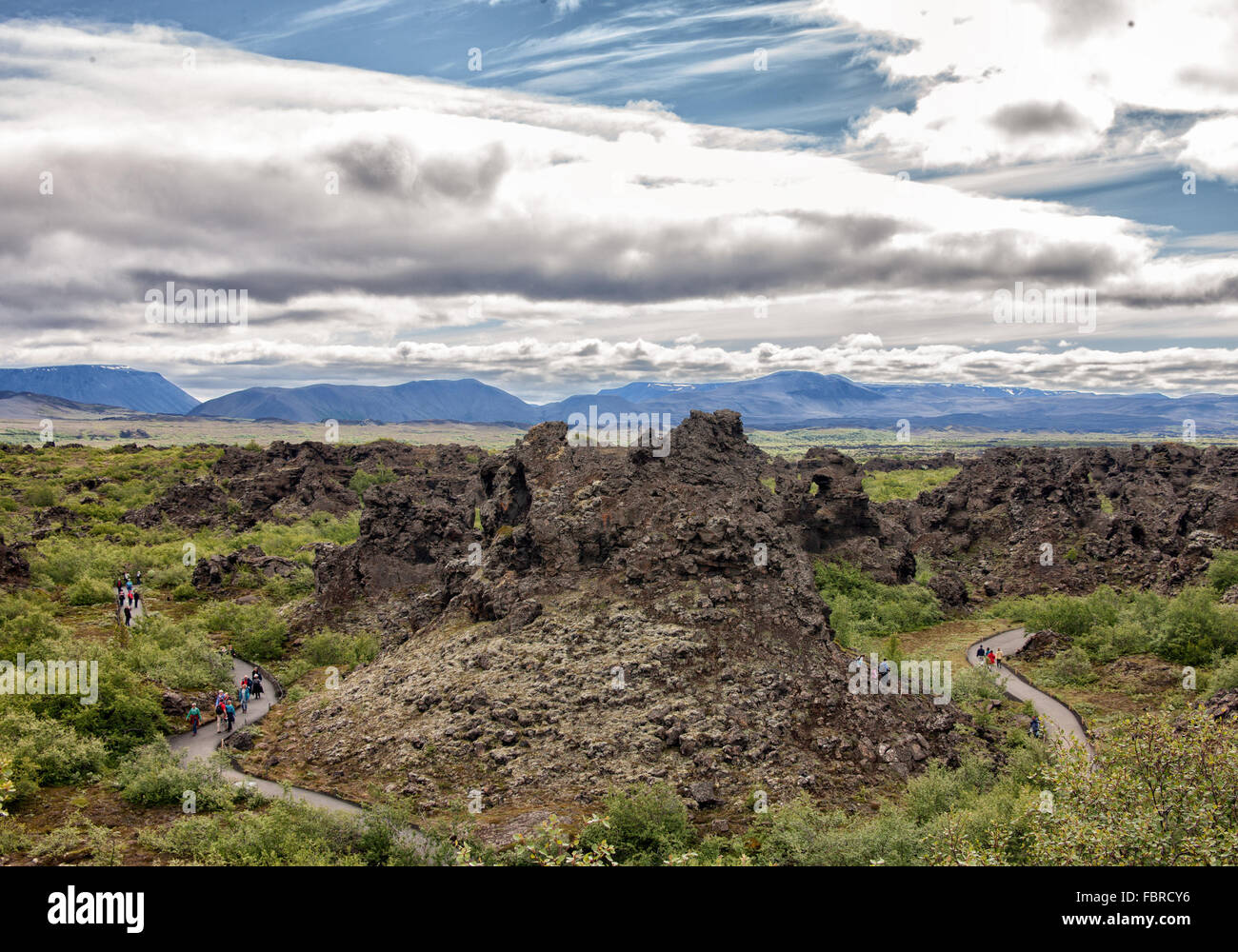 North Iceland, Iceland. 1st Aug, 2015. Tourists walk along circular ...