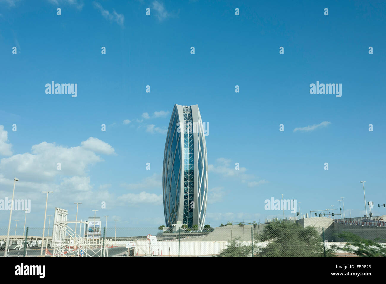 Circle shaped building on road to Abu Dhabi, United Arab Emirates Stock ...