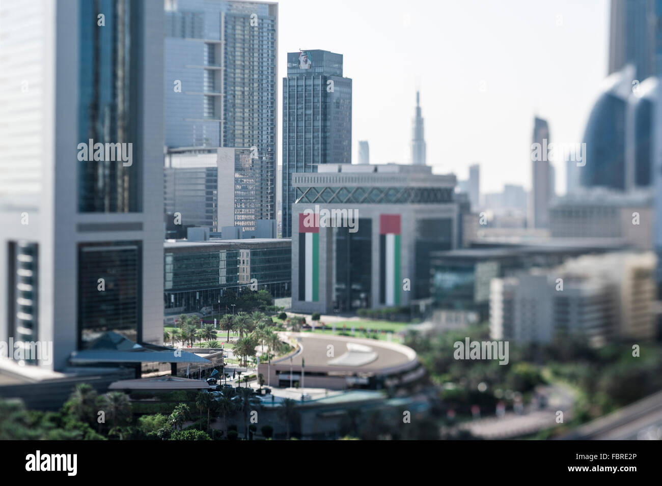 Aerial view of Emirates Towers and Dubai Financial Center, Dubai United ...