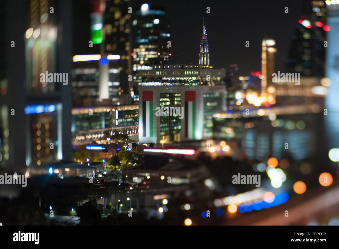 Aerial view of Emirates Towers and Dubai Financial Center, Dubai United ...