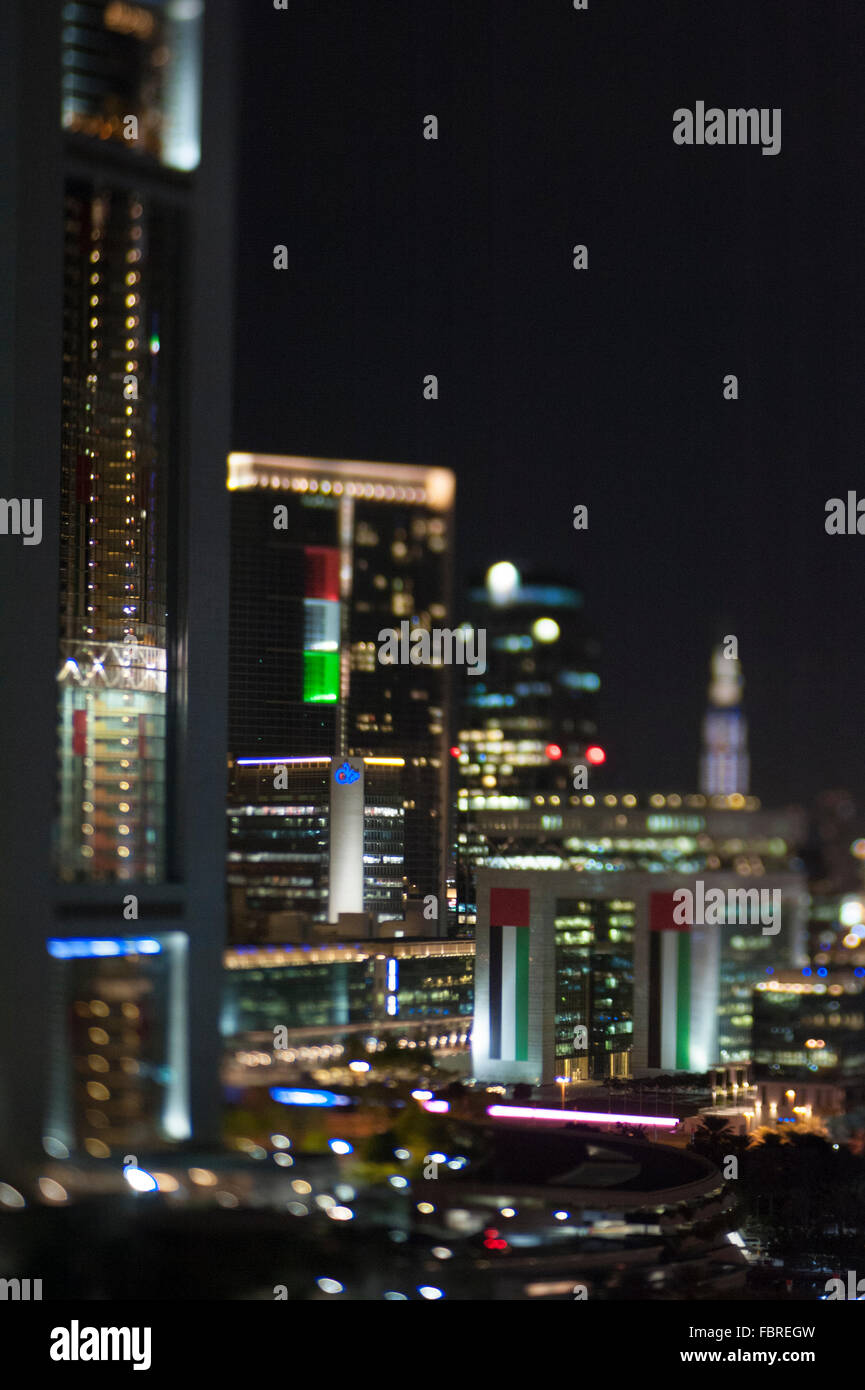 Aerial view of Emirates Towers and Dubai Financial Center, Dubai United ...