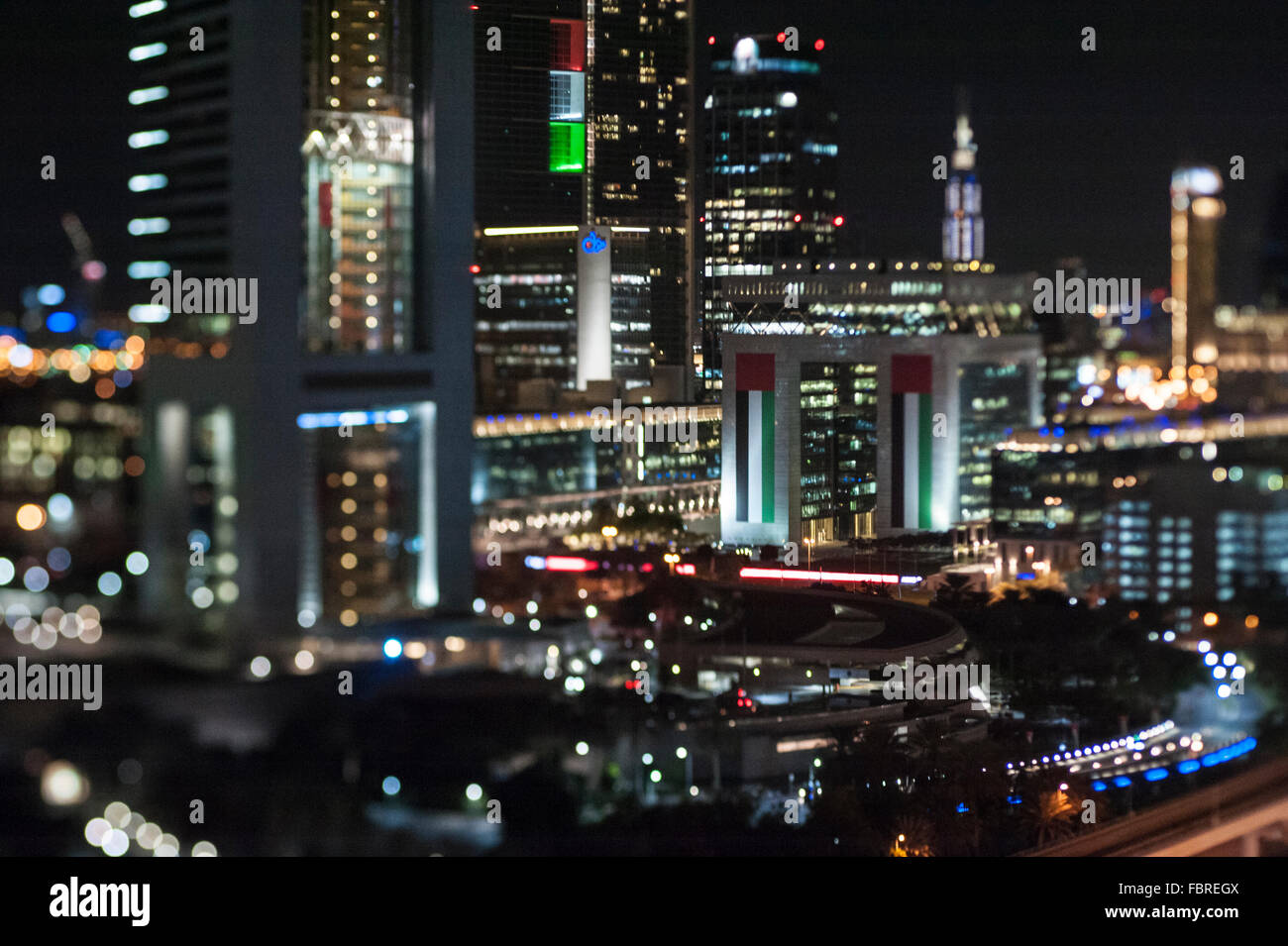 Aerial view of Emirates Towers and Dubai Financial Center, Dubai United ...