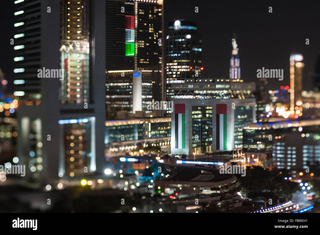 Aerial view of Emirates Towers and Dubai Financial Center, Dubai United ...