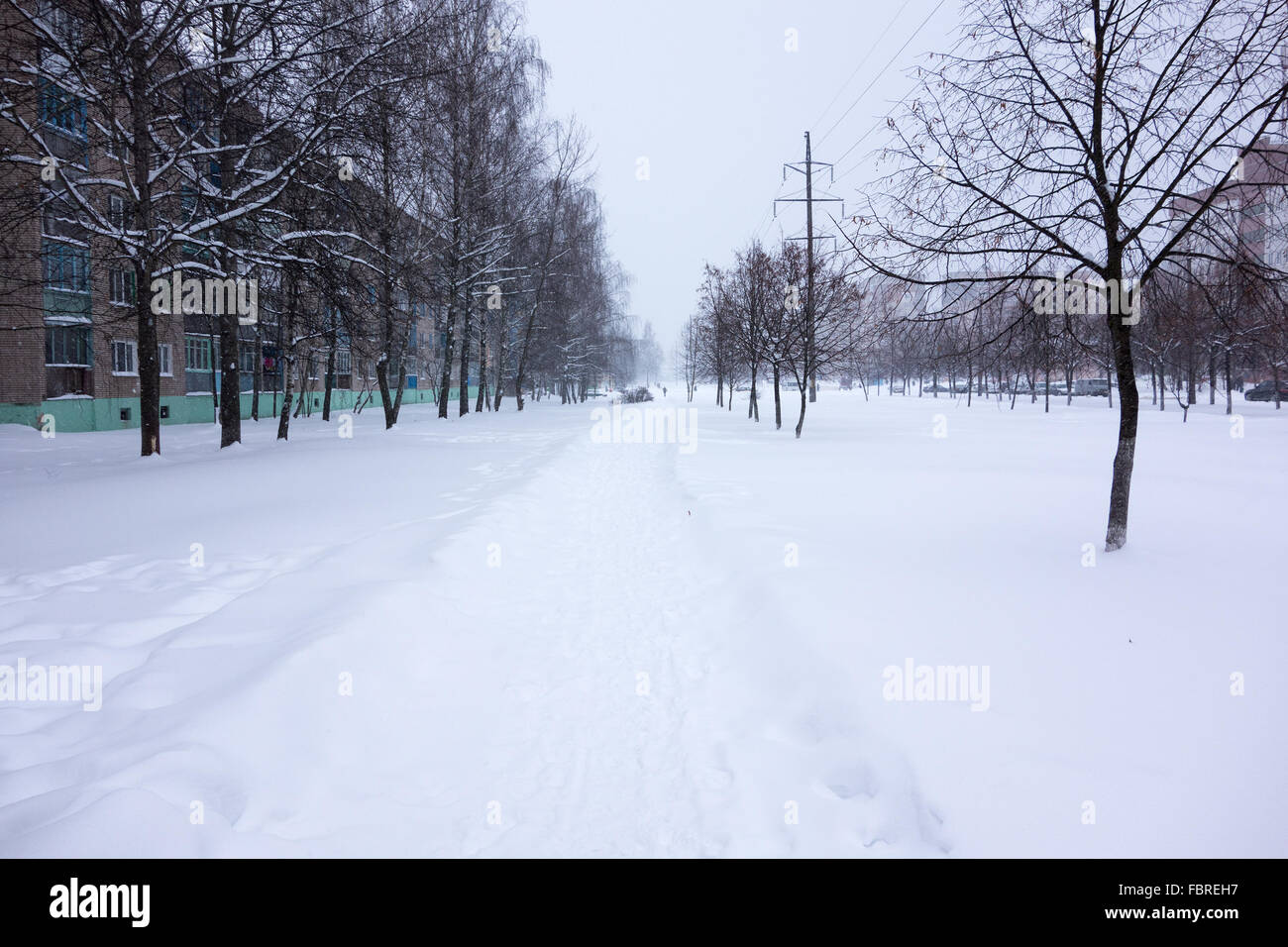 Borisov, Belarus - January 16, 2016: Natural disasters, snow storm with ...