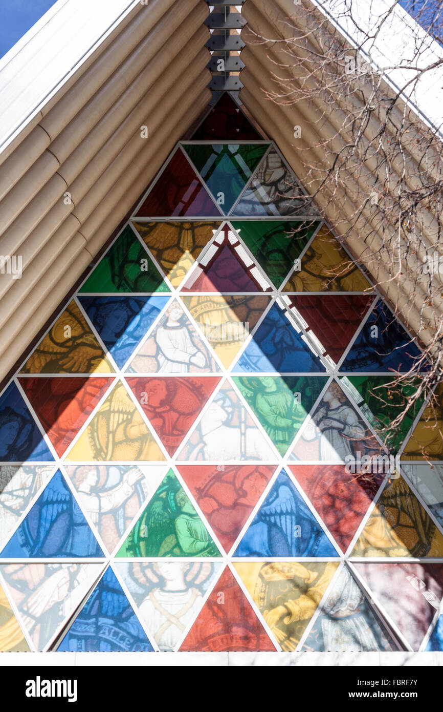 Stained glass window at the Cardboard cathedral designed by Shigeru Ban ...