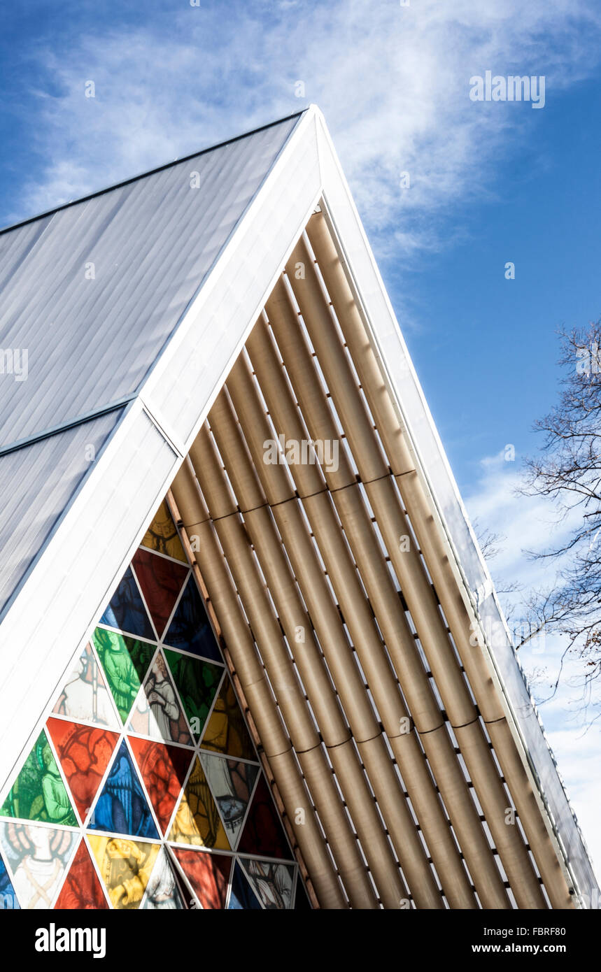 Stained glass window at the Cardboard cathedral designed by Shigeru Ban ...